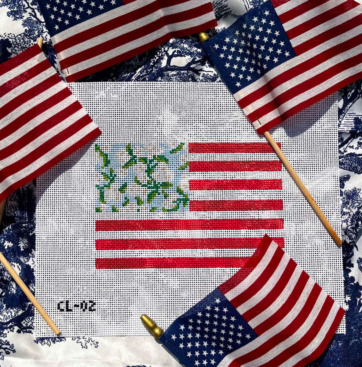 Floral Flag Hand painted Needlepoint Canvas- 13 count – Evergreen ...