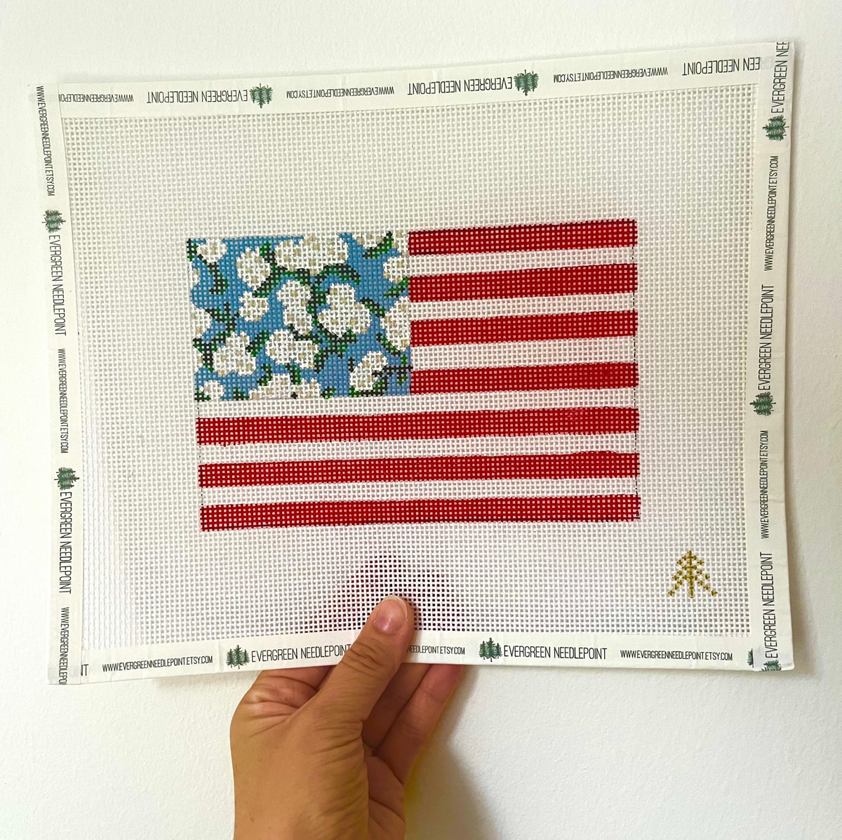 Floral Flag Hand painted Needlepoint Canvas- 13 count – Evergreen ...